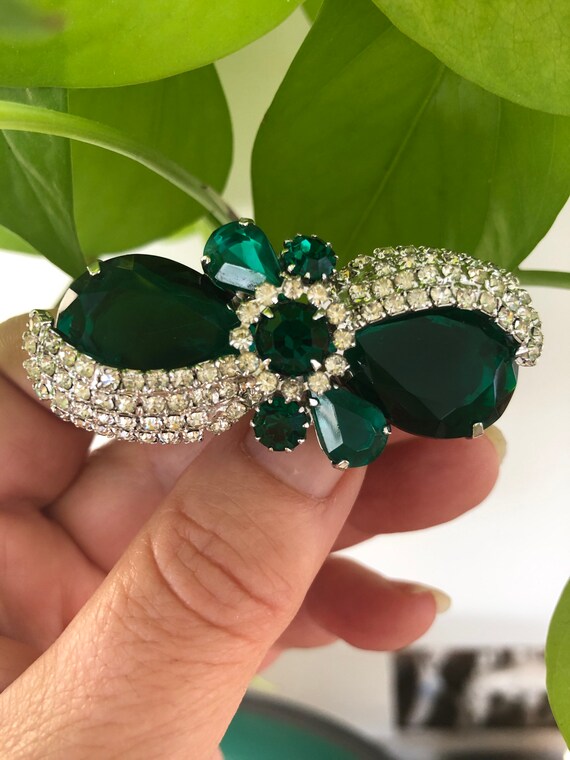 Bow Brooch Emerald Green And Clear Rhinestone Statement… Gem