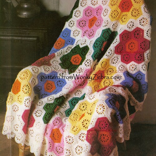 Vintage Crochet Blanket Pattern Grandmothers Garden Hexagon | Etsy