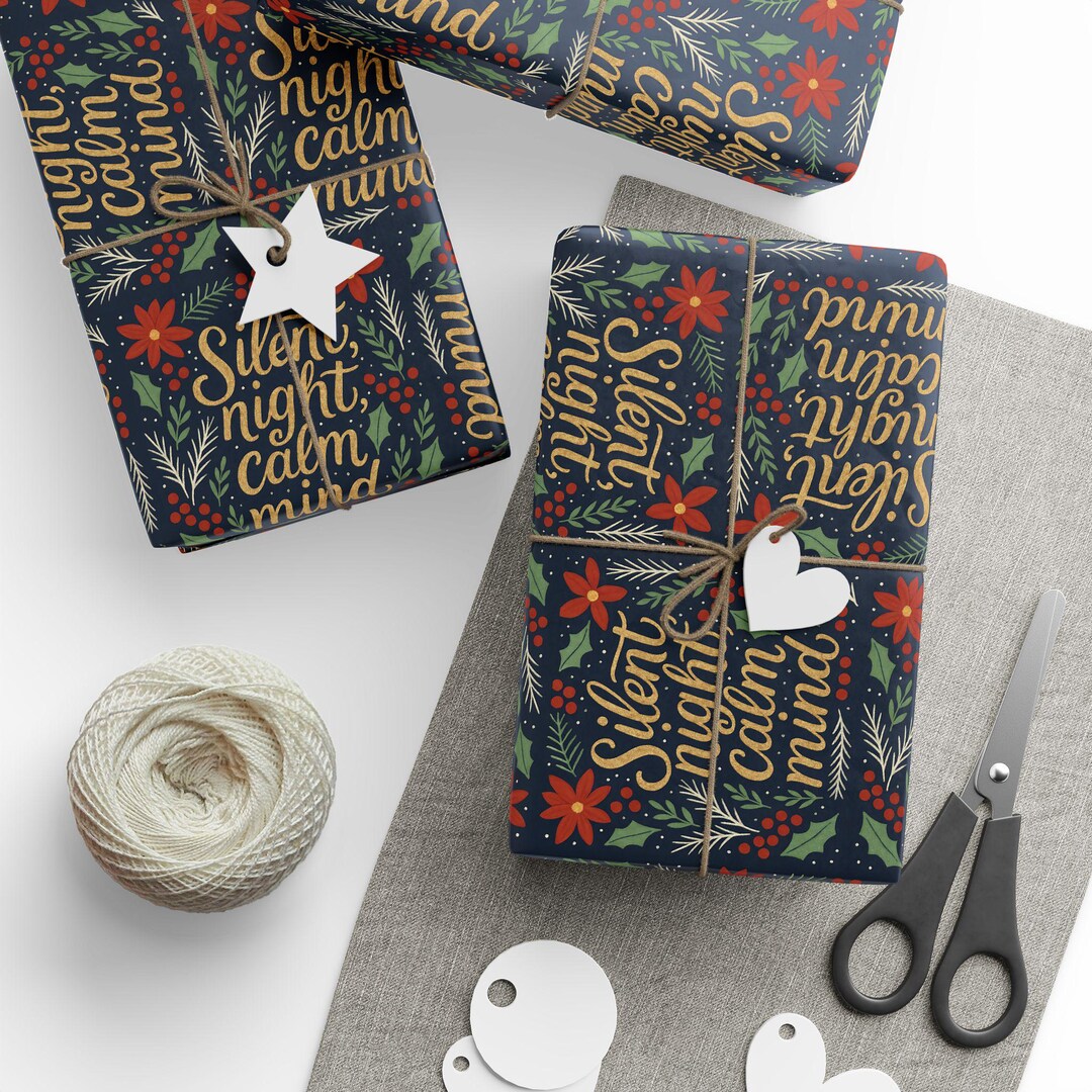 Mindful Poinsettia Christmas Wrapping Paper: Wellness Gift Wrap, Silent ...