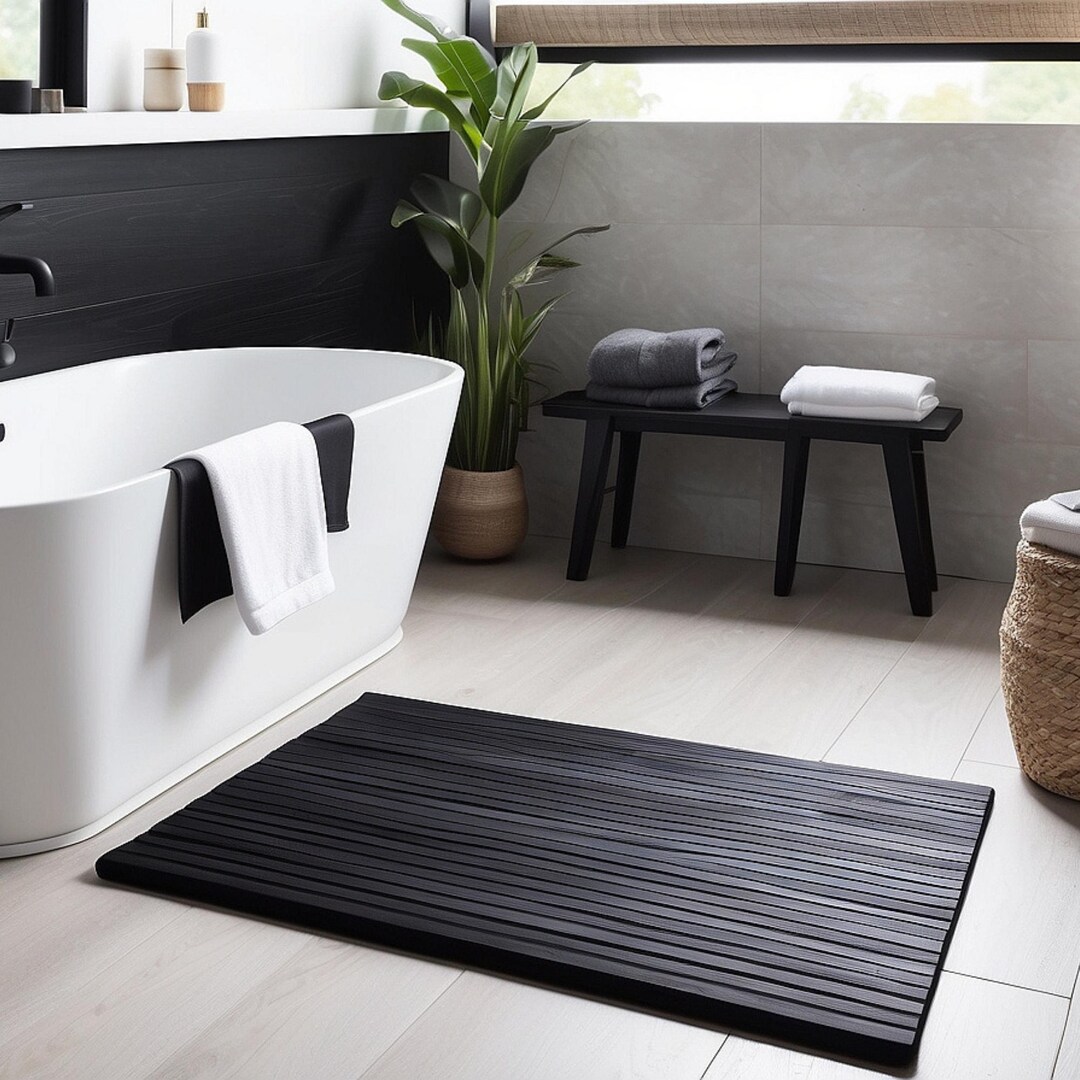Dark Ebony Wooden Shower Mat: Handmade Teak Spa Bath Mat - Etsy