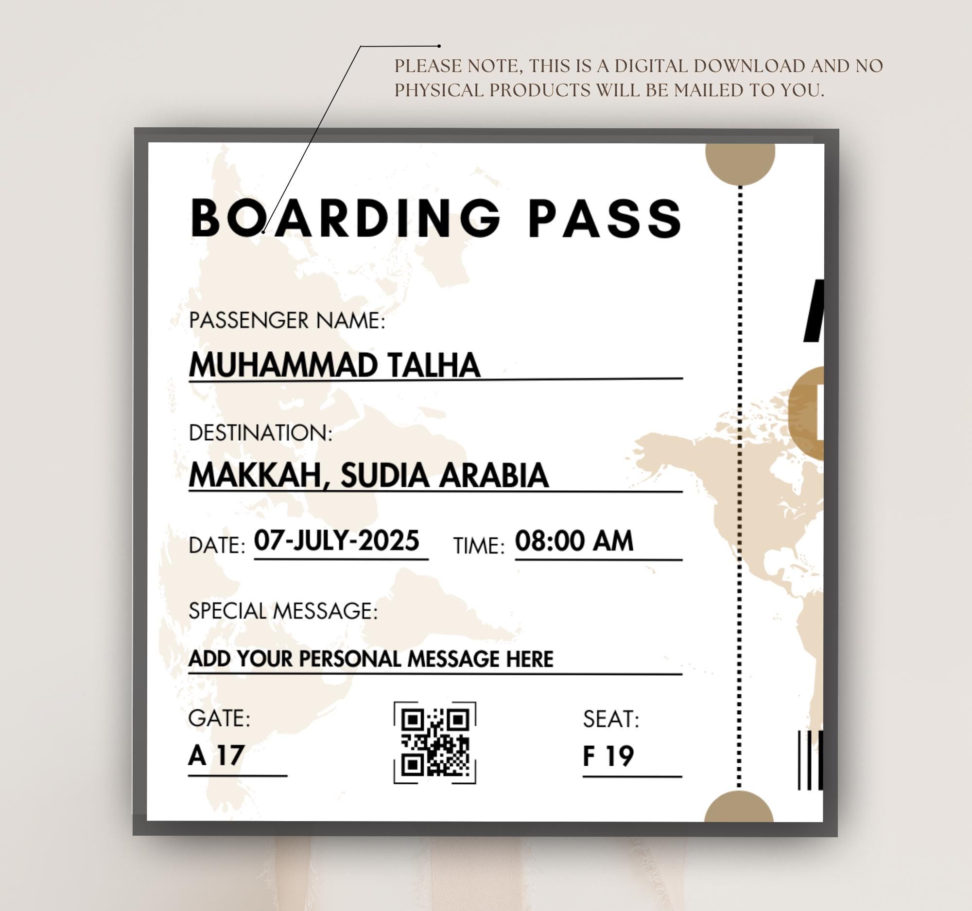 Boarding Pass and Ticket Template Makkah, Editable Travel Pass ...