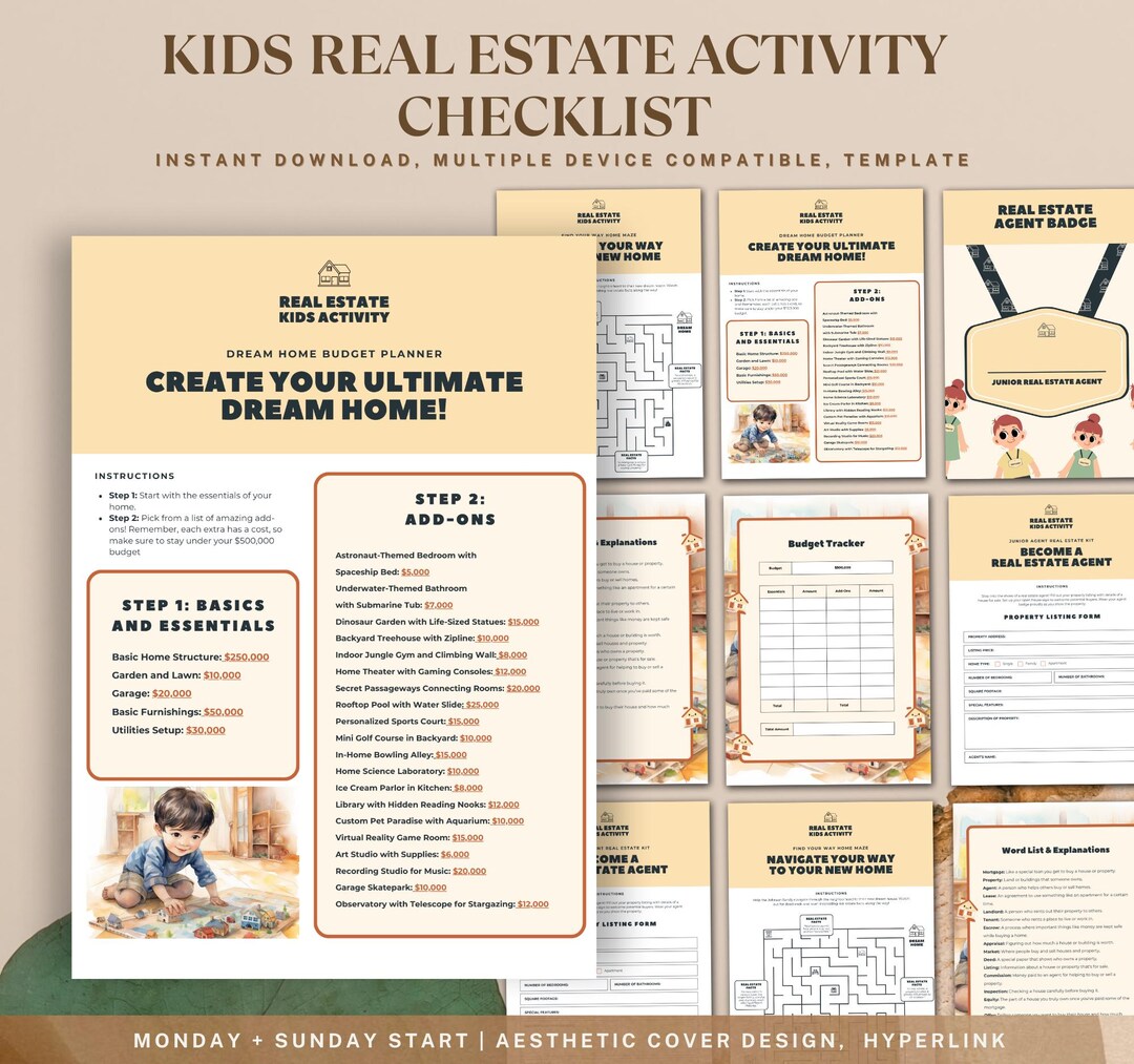Kids Real Estate Activity Checklist, Fun Home Tour Printable, Realtor ...