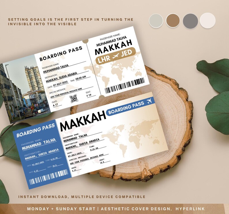 Boarding Pass and Ticket Template Makkah, Editable Travel Pass ...