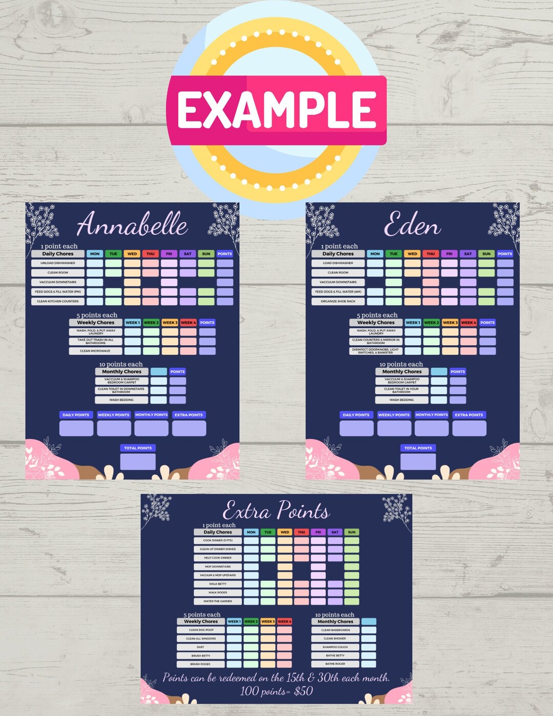 Personalized Chore Chart Points System Digital Download - Etsy