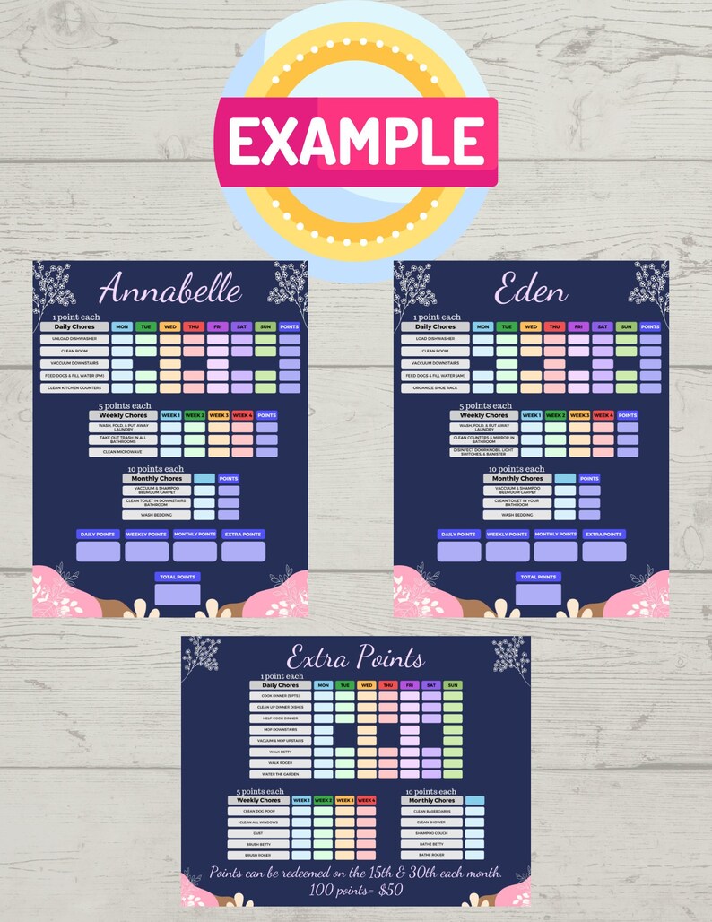 Personalized Chore Chart Points System Digital Download - Etsy