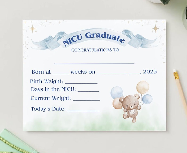 Baby Bear NICU Graduation Certificate - Etsy