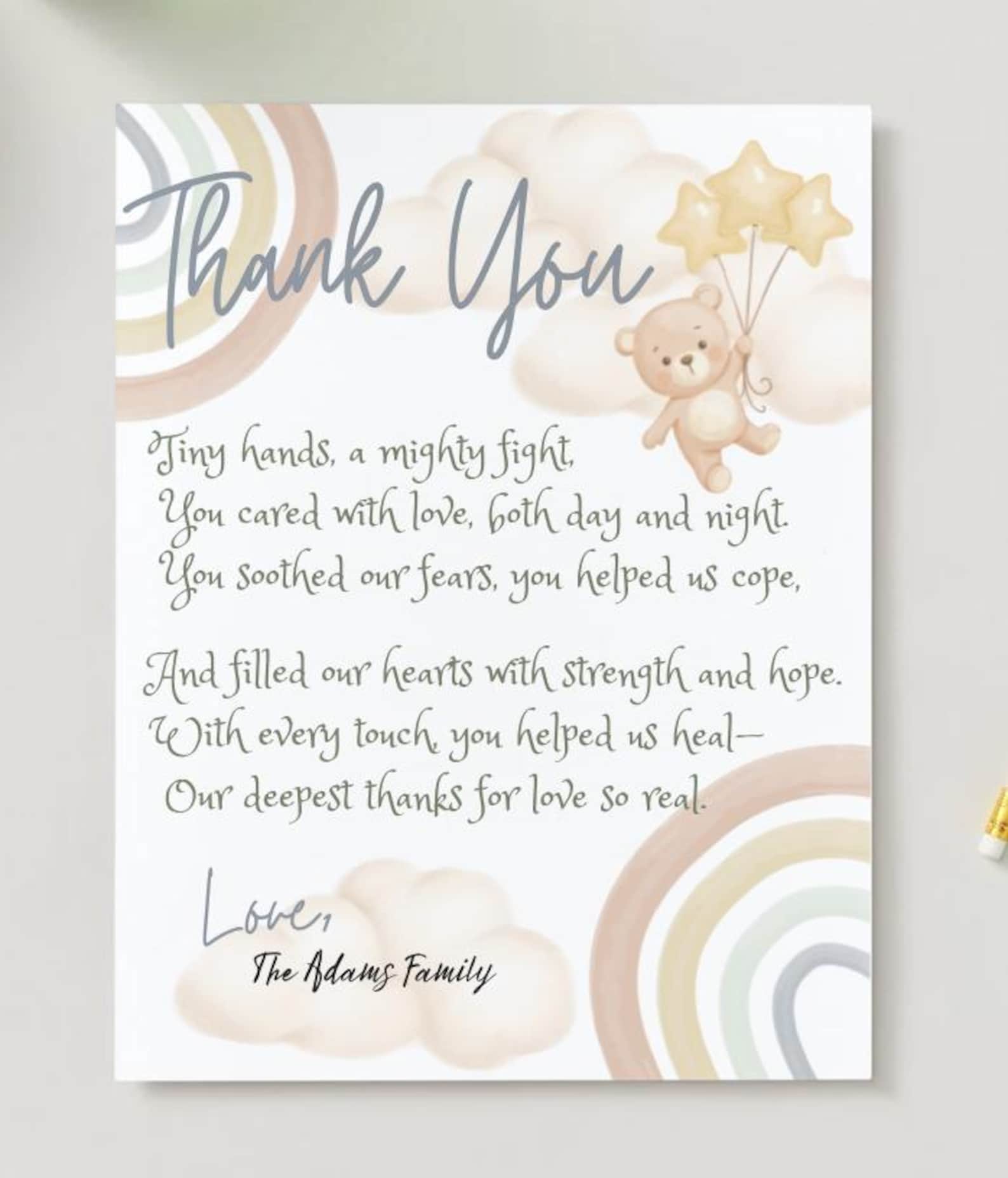 NICU Thank You Poem Printable: Nurse Appreciation Gift (8.5x11” PDF Art ...