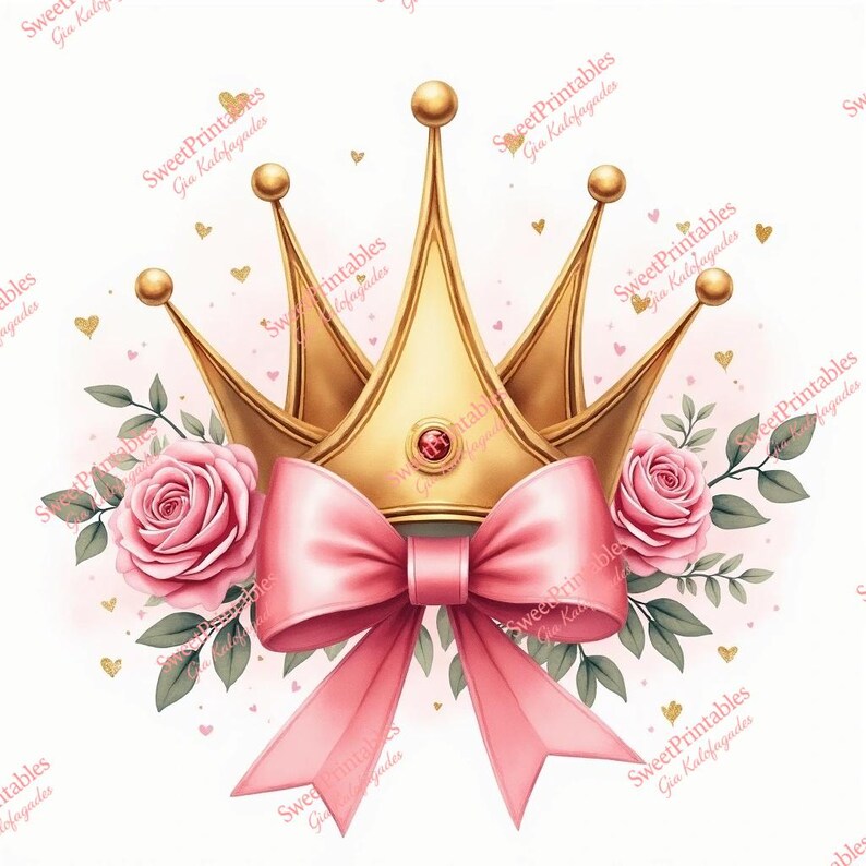 Princess Crowns & Bows – Royal Watercolor Clipart Set, Pink Girl Party ...