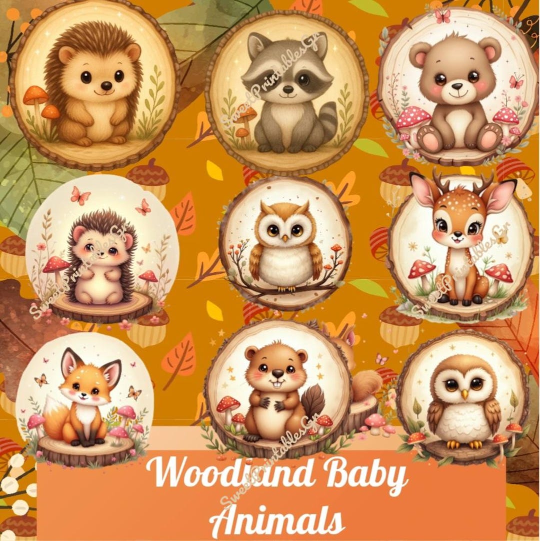 Woodland Baby Animals Clipart Set | 35 PNG Images 5000px | Cute Forest ...