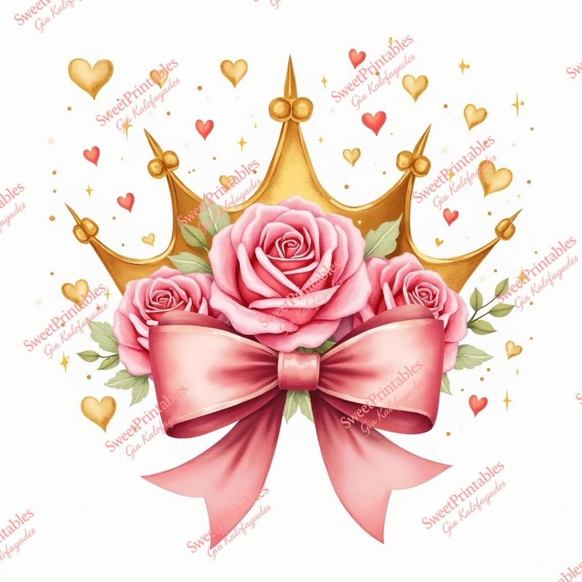 Princess Crowns & Bows – Royal Watercolor Clipart Set, Pink Girl Party ...