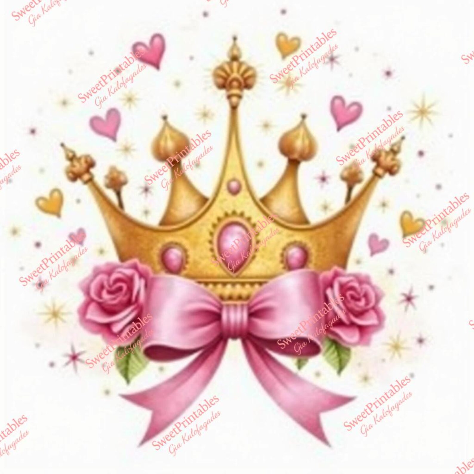 Princess Crowns & Bows – Royal Watercolor Clipart Set, Pink Girl Party ...