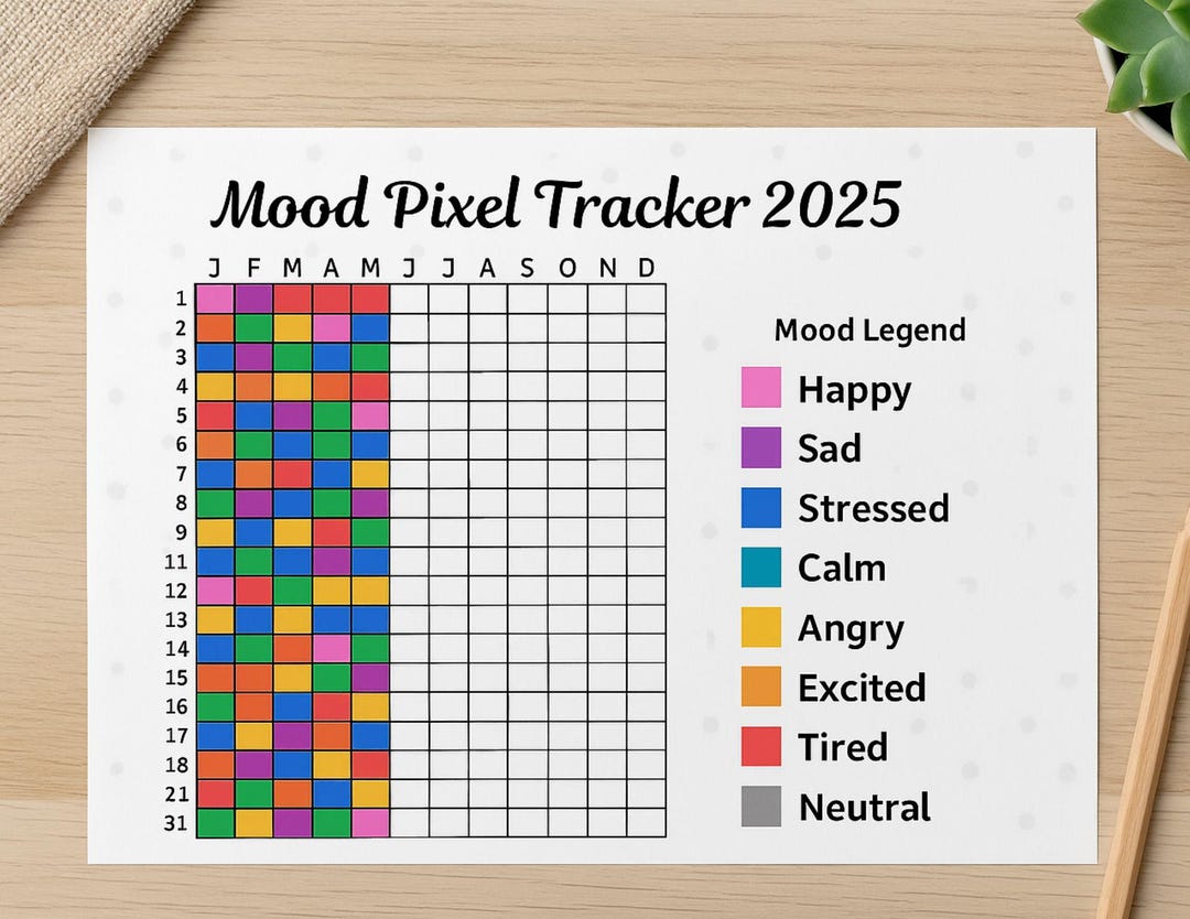 Pixel Mood Tracker 2025 Printable | Digital PDF | Colorful Mental Health Journal Page | Self ...