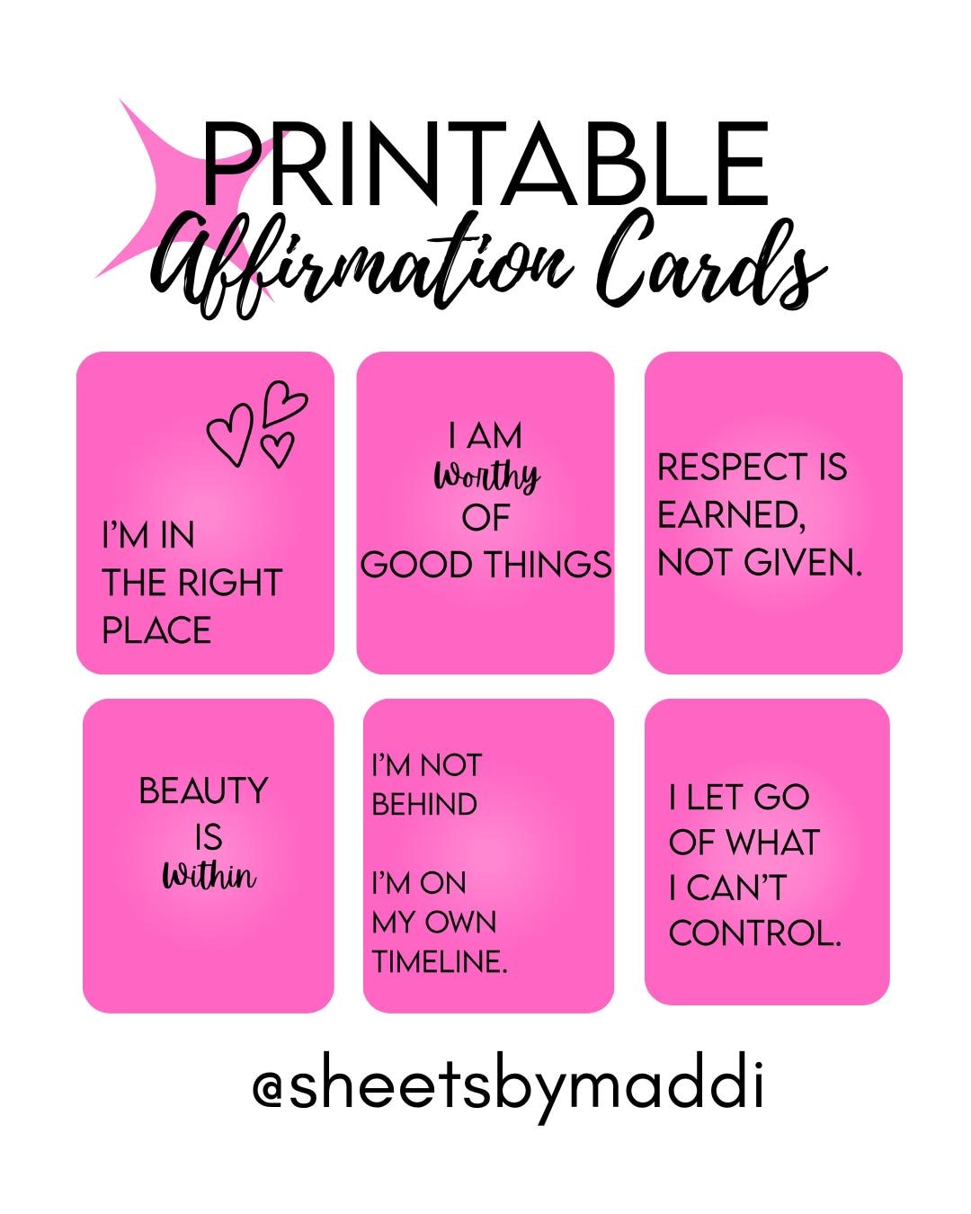 Affirmation Cards Printable, Self Love and Respect, Positive Note Flash ...