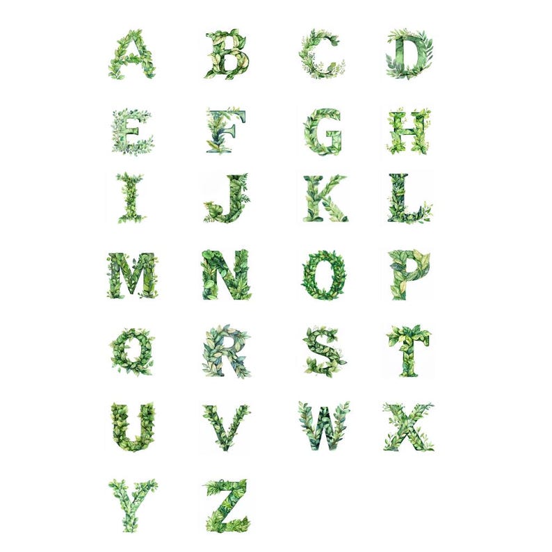 26 PNG Alphabet, Green Leaf Alphabet, Clipart, Alphabet Clipart - Etsy