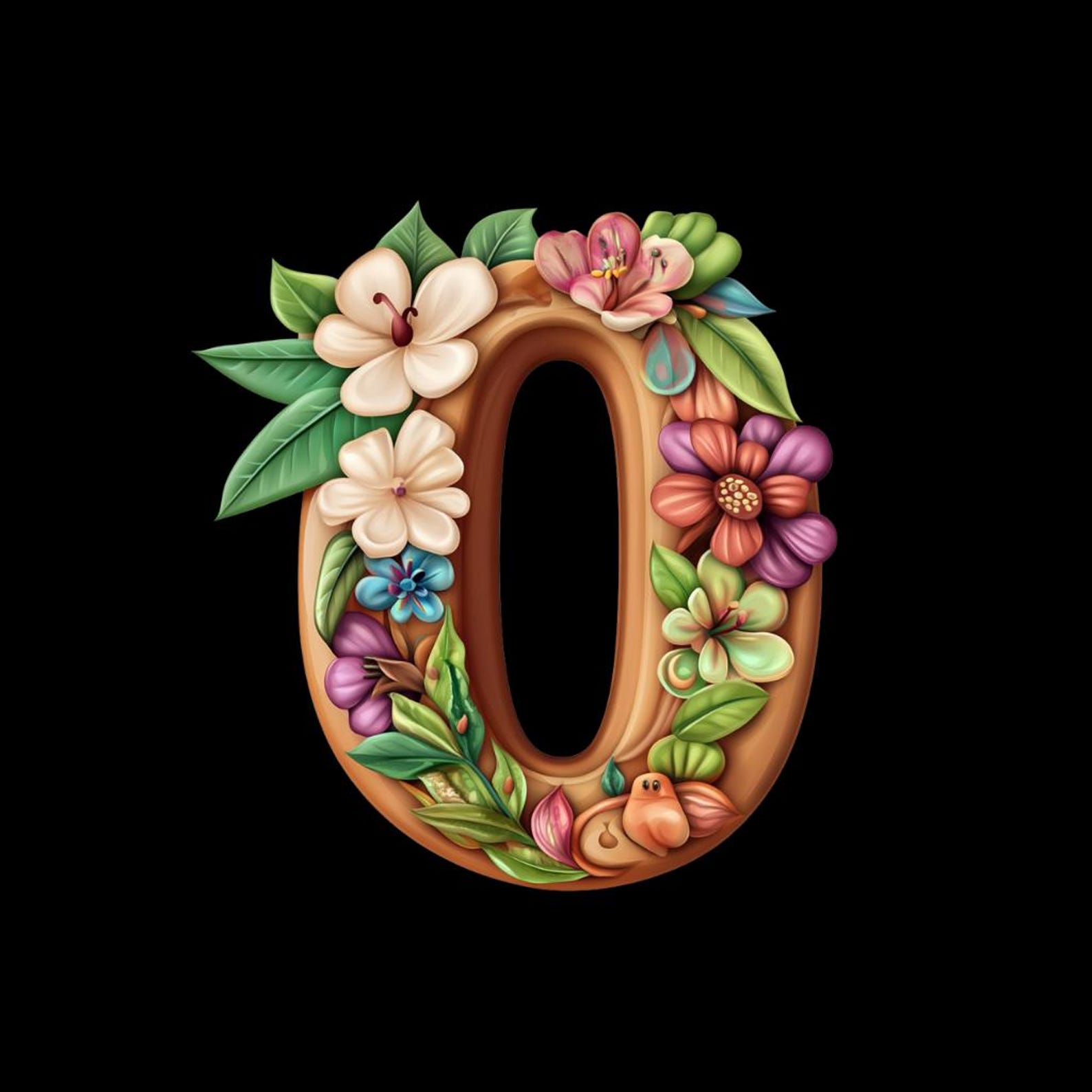 3D Color Spring Floral Alphabet Clipart, Alphabet and Number 0-9 ...
