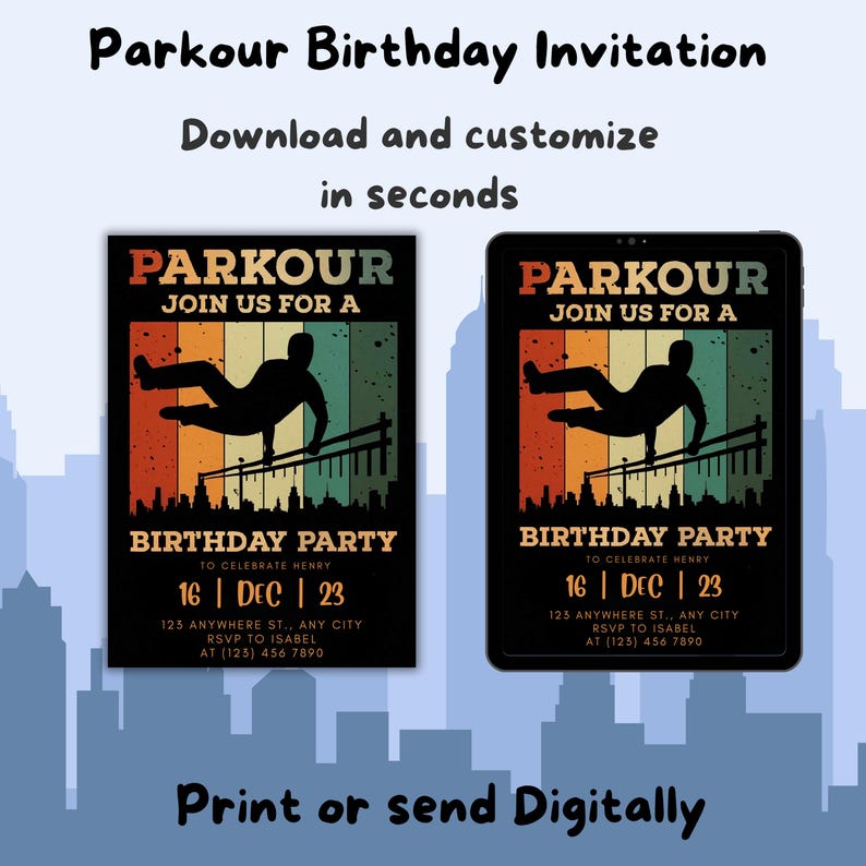 Parkour Birthday Invitation Template – Editable Parkour Theme (digital ...