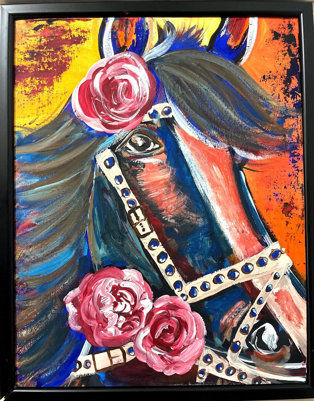 16x12 Original Derby Horse Mix Media Painting W/ Black Frame - Etsy
