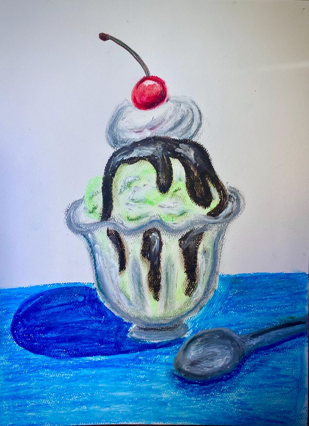 Original Oil Pastel Ice Cream Sundae Painting – 12x10 Framed Dessert ...