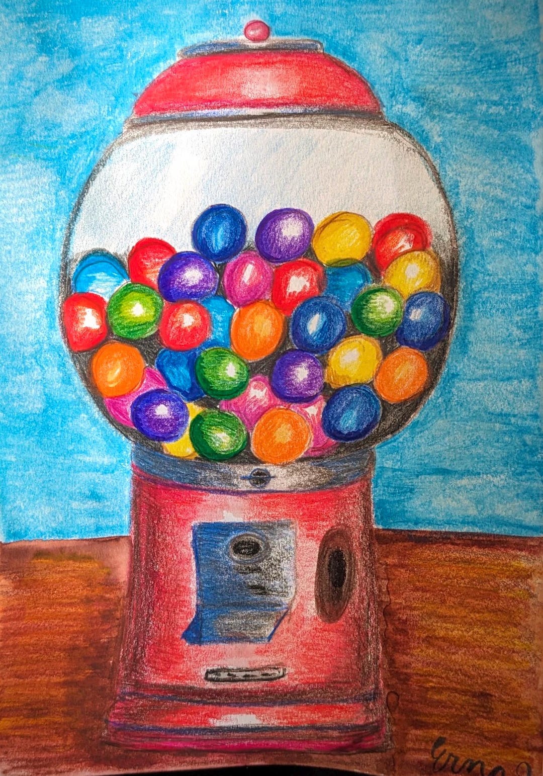 Original Gumball Machine Painting – 7x10 Mixed Media Whimsical Candy ...