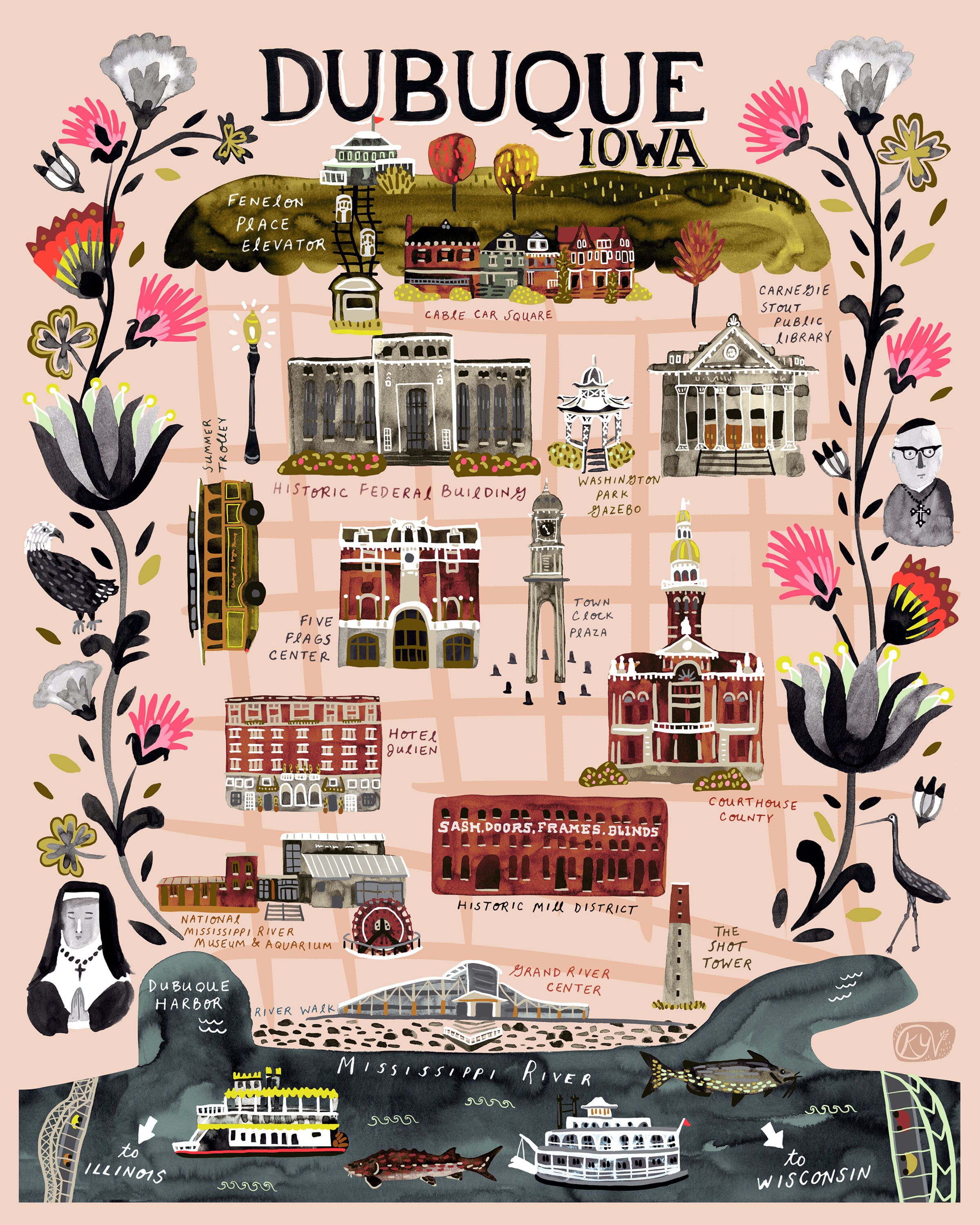 Dubuque, IA Map, 8x10 Print - Etsy