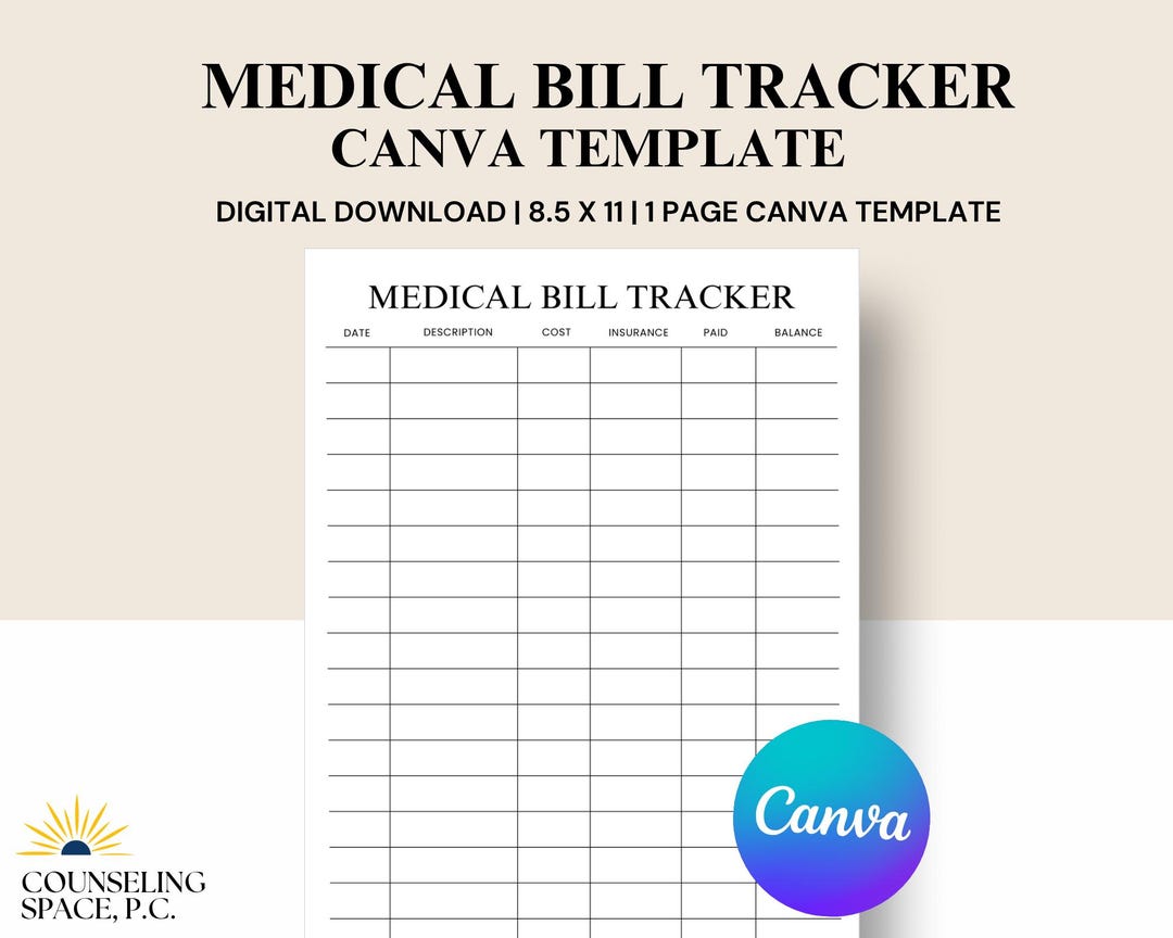 Medical Bill Tracker Printable: Health Expense Log Canva Template ...
