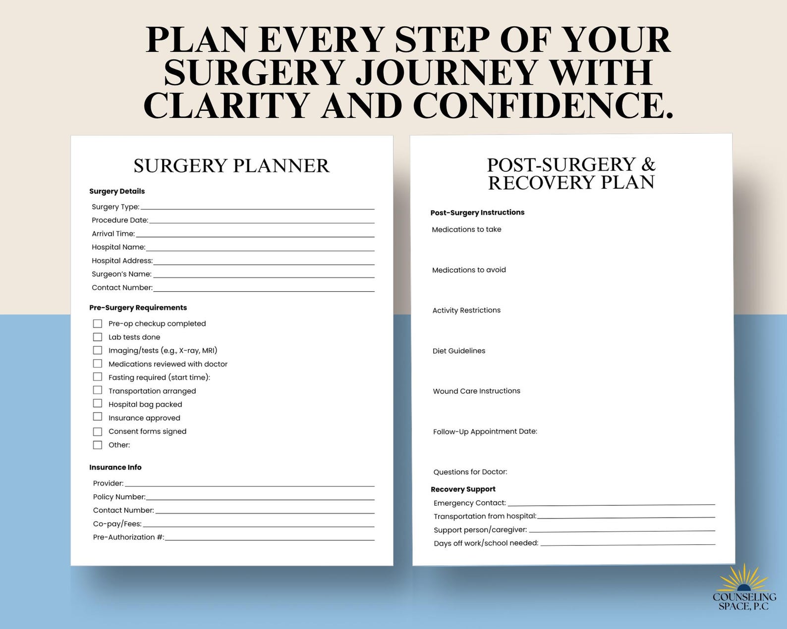Surgery Planner Canva Template: Printable Medical Checklist (instant ...