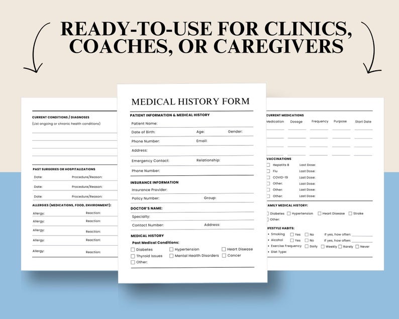Medical History Form Canva Template: Printable Health Records (instant ...