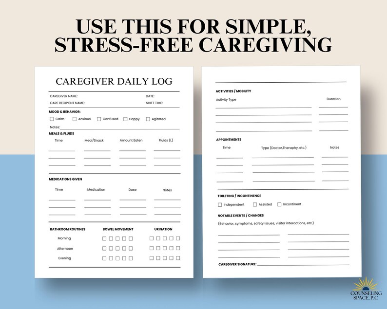 Caregiver Daily Planner: Printable Log Forms, Canva Template (instant ...