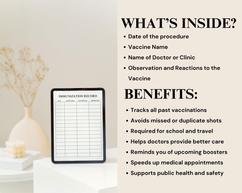 Immunization Record, Vaccination Log, Vaccine Tracker, Medical Log ...