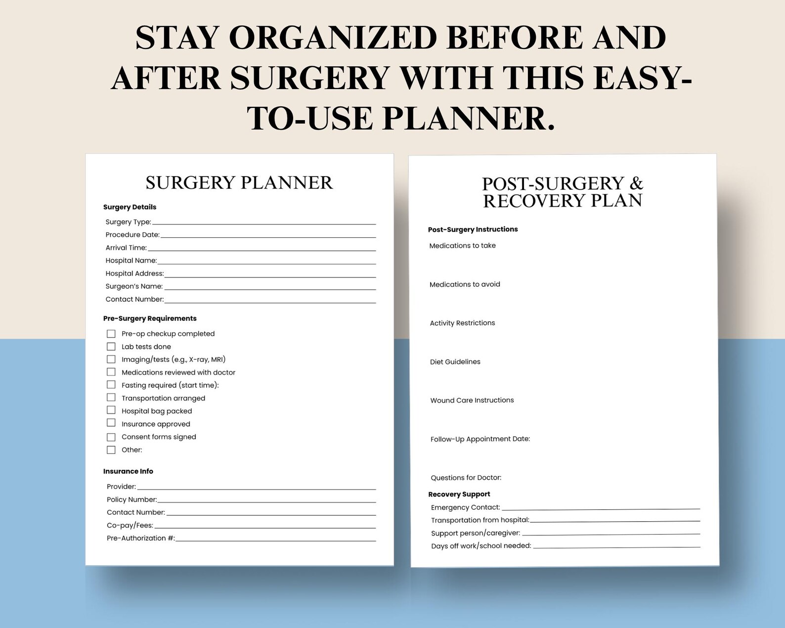 Surgery Planner Canva Template: Printable Medical Checklist (instant ...