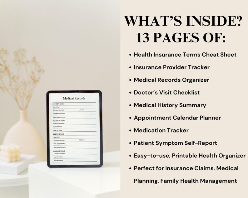 Medical Worksheet Printable, Health Insurance Cheat Sheet, Doctor Visit ...