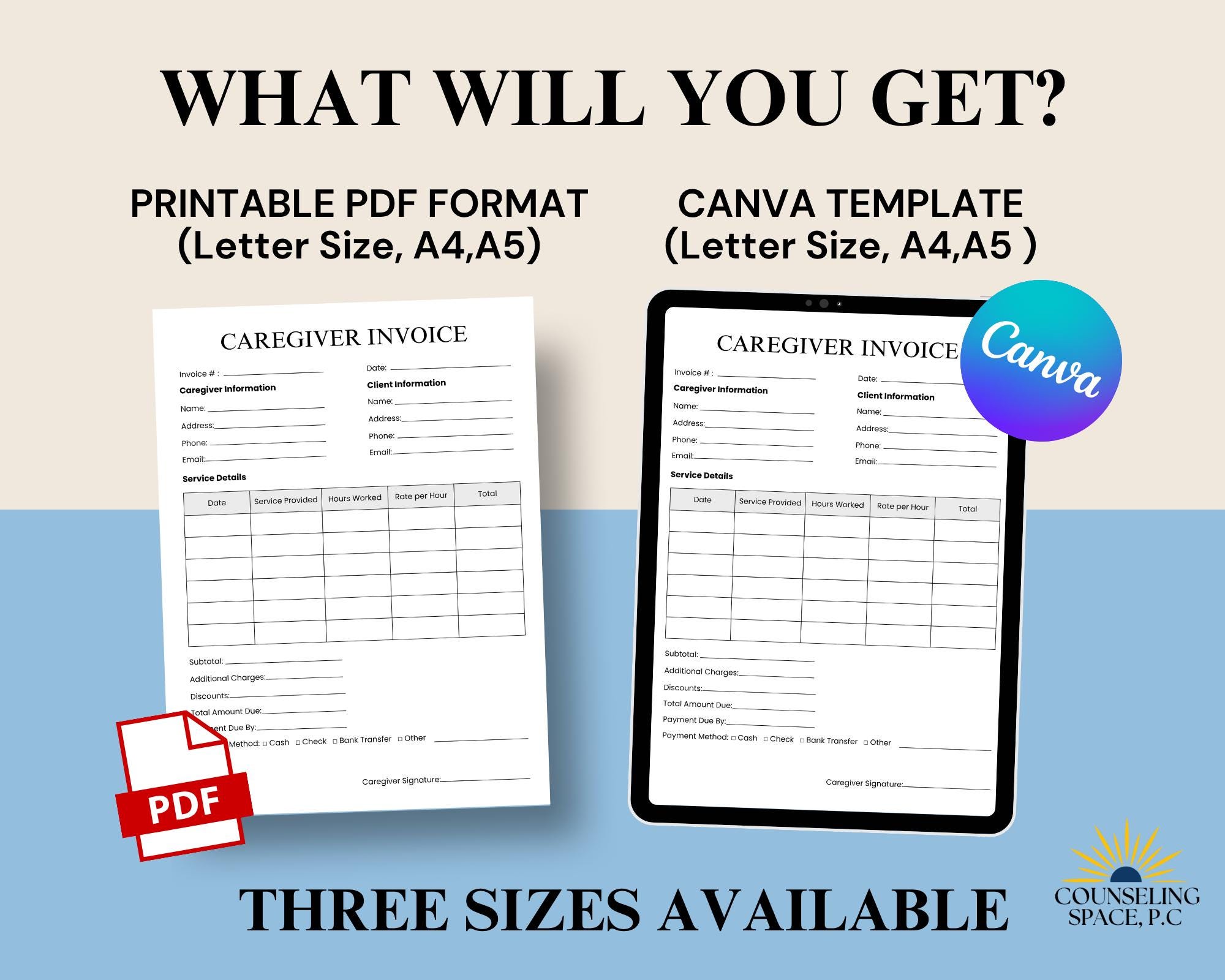 Caregiver Invoice Template: Printable, Editable Canva Form (digital ...