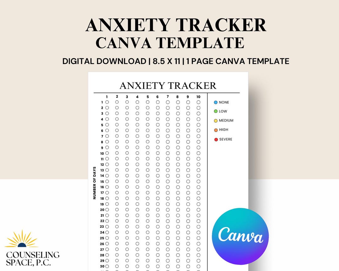 Editable Anxiety Tracker Canva Template: Mental Health Planner (PDF ...