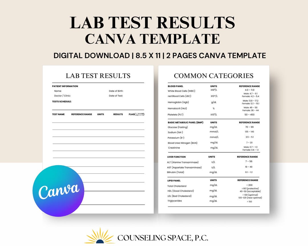 Lab Test Results, Lab Results Tracker, Blood Test Tracker, Lab Value ...
