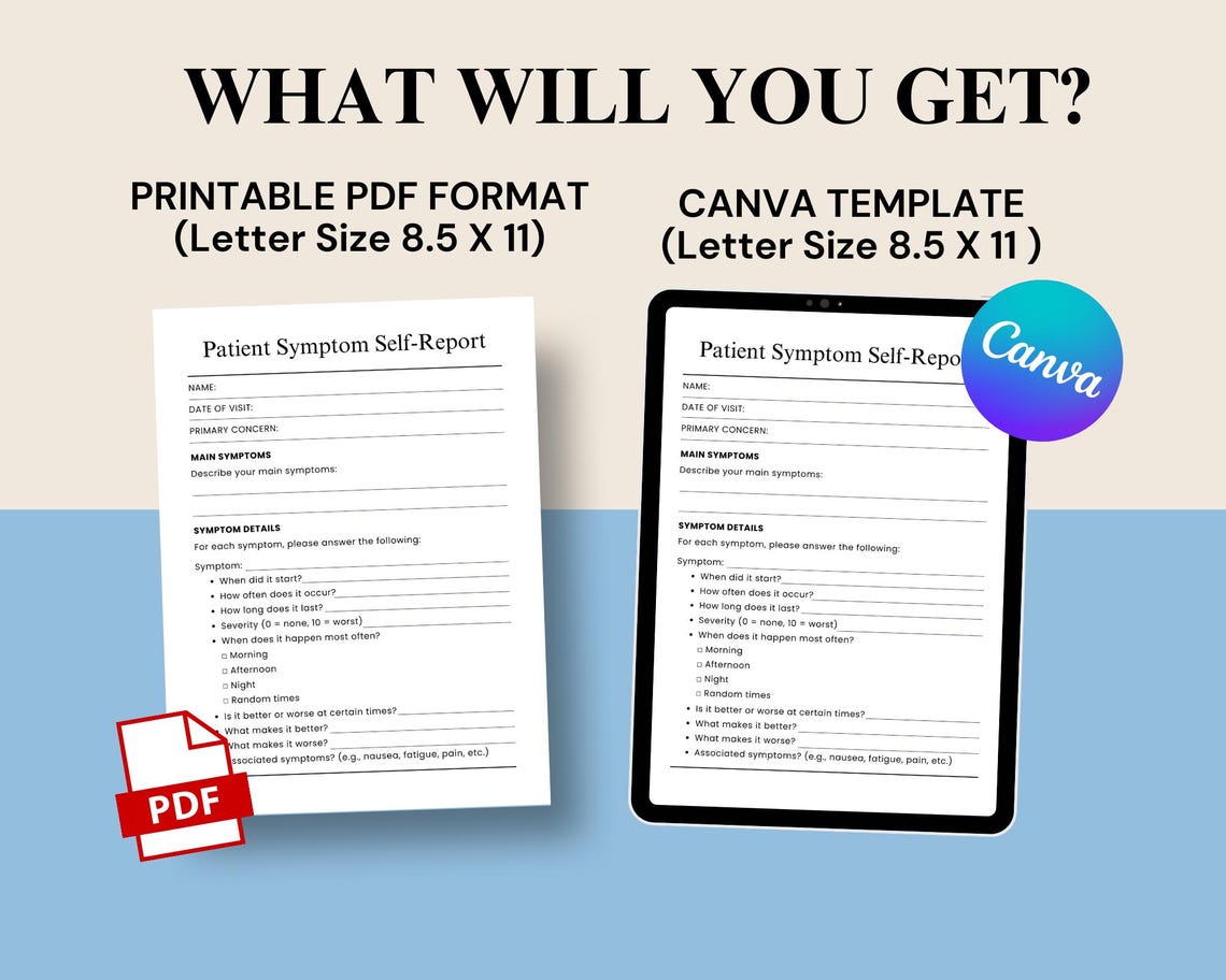 Symptom Tracker Template: Printable Health Report Form (canva Template ...
