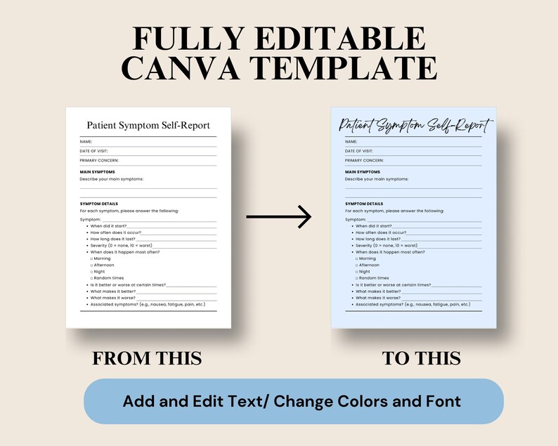 Symptom Tracker Template: Printable Health Report Form (canva Template ...