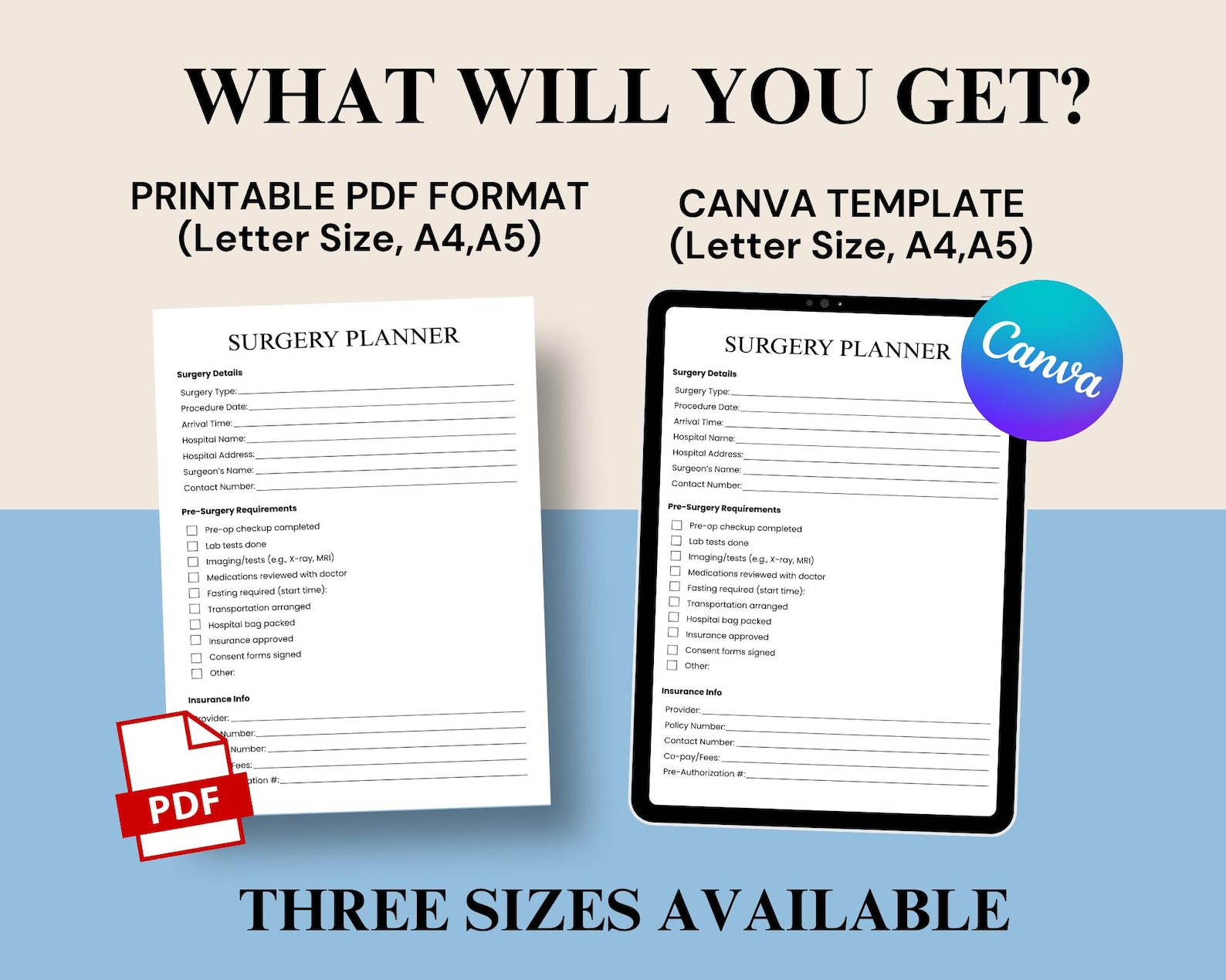 Surgery Planner Canva Template: Printable Medical Checklist (instant ...