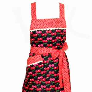 Cherry Apron, Petite Apron, Red Cherries, Full Bib Long, Kitchen Decor ...