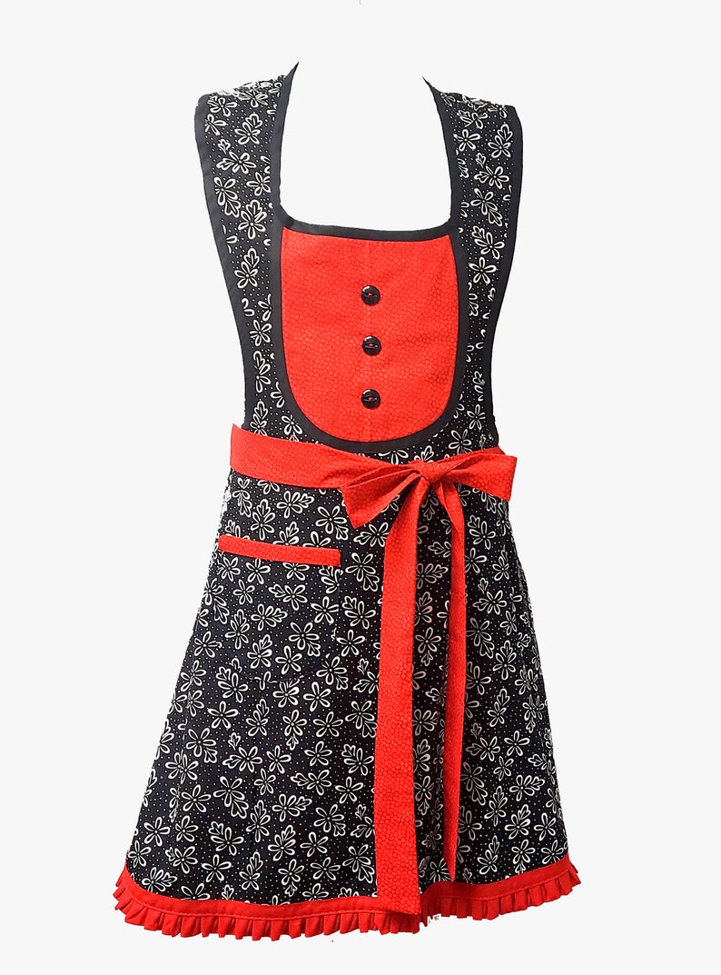 Black Red Ruffle Apron, Pretty, Cute, Lades, Teen Apron With Pocket ...