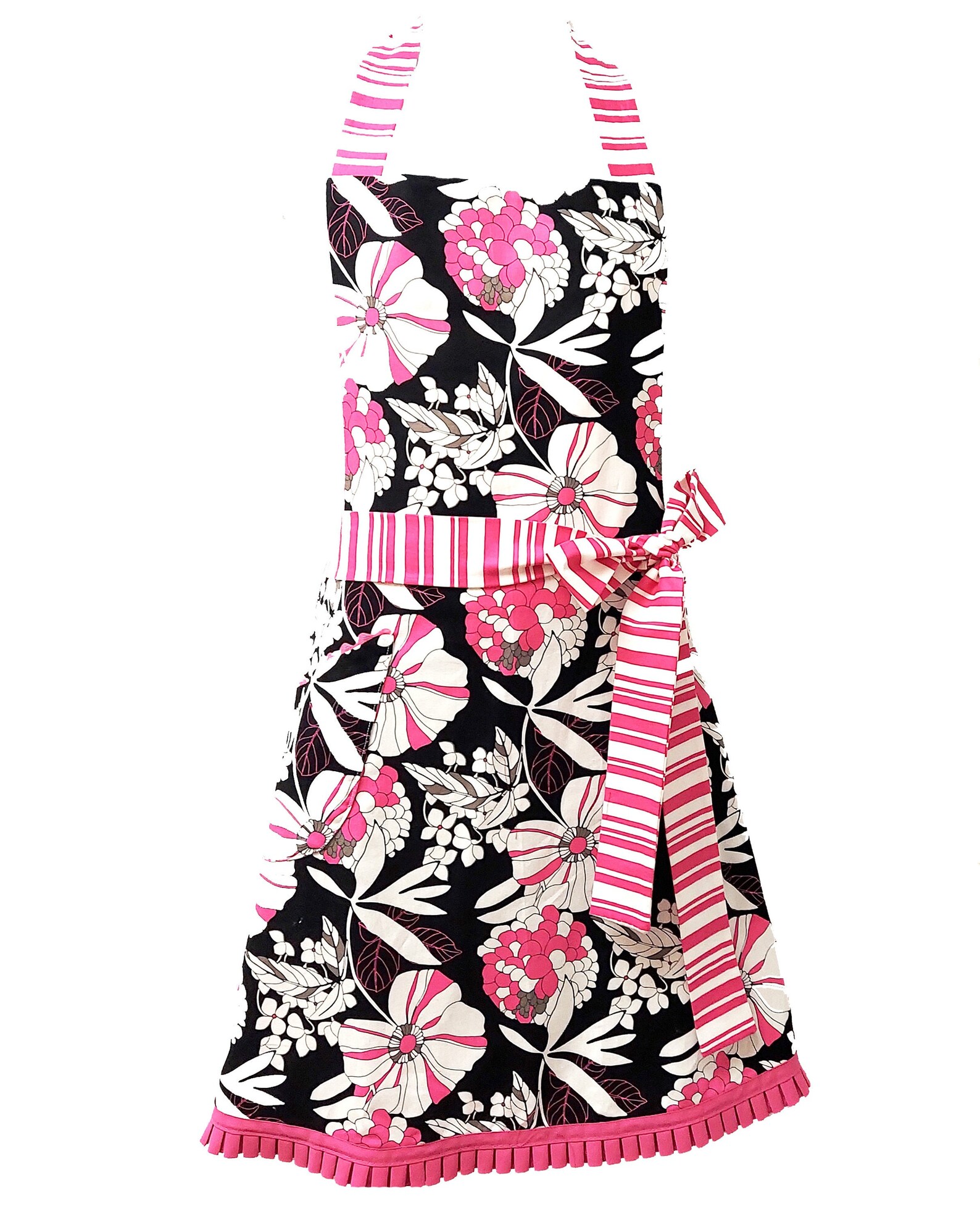 Pretty Floral Ruffle Apron XL Plus Size Pink Black With - Etsy