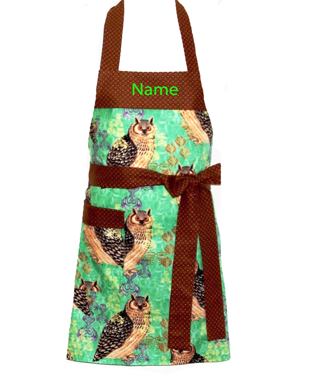 Owl Apron, Sexy Flirty Retro, Custom Green Full Bib Pocket ...