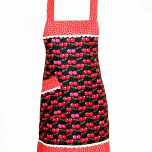 Cherry Apron, Petite Apron, Red Cherries, Full Bib Long, Kitchen Decor ...