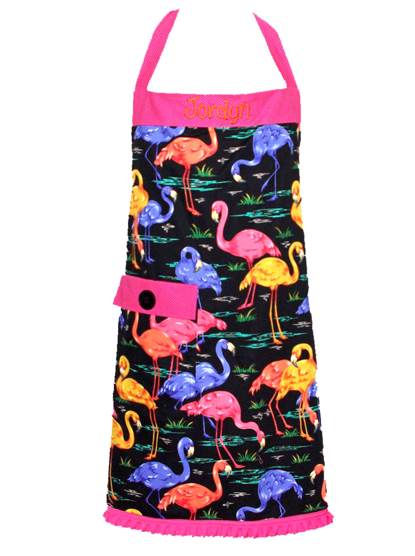 Black Pink Flamingo Apron, Sexy Flirty Plus Size, Custom, Personalized ...