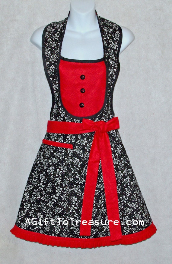 Black Red Ruffle Apron Pretty Cute Lades Teen Apron With | Etsy