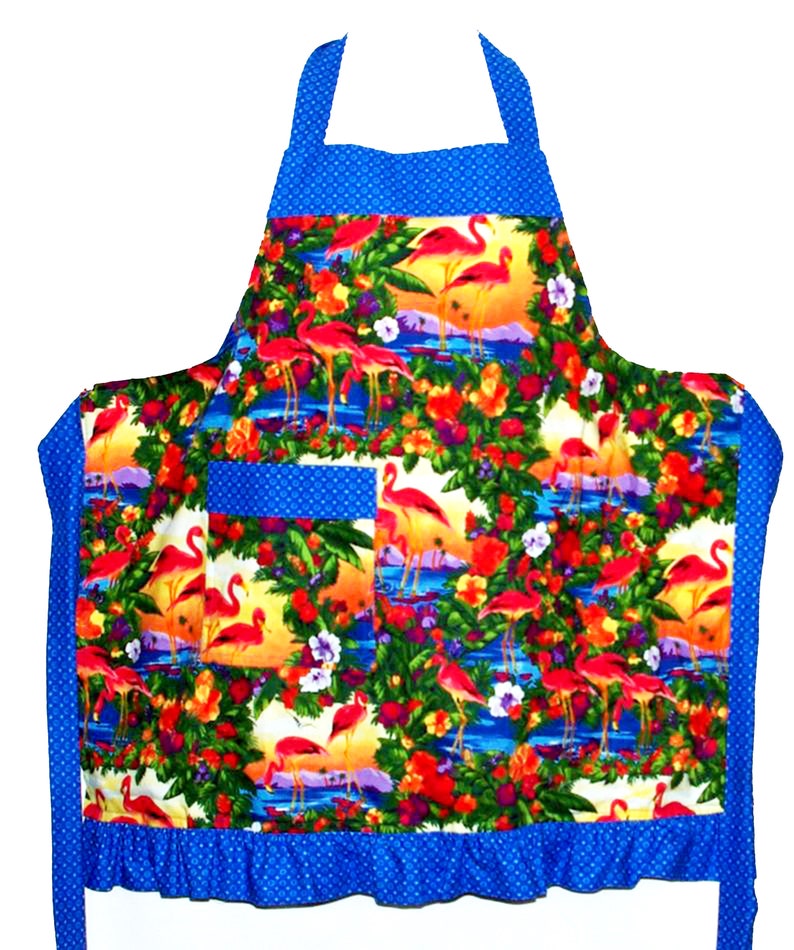 Colorful Pink Flamingo Apron, Florida Palm Trees, Hibiscus Flowers ...