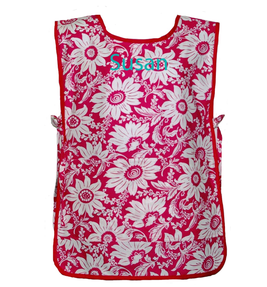 Floral Cobbler Style Apron, Hot Pink Fuchsia, With Two Pockets, Craft ...