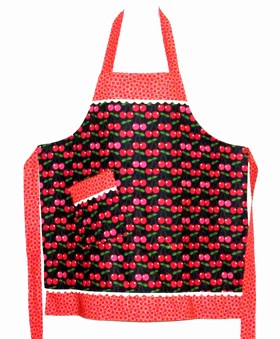 Cherry Apron, Petite Apron, Red Cherries, Full Bib Long, Kitchen Decor ...
