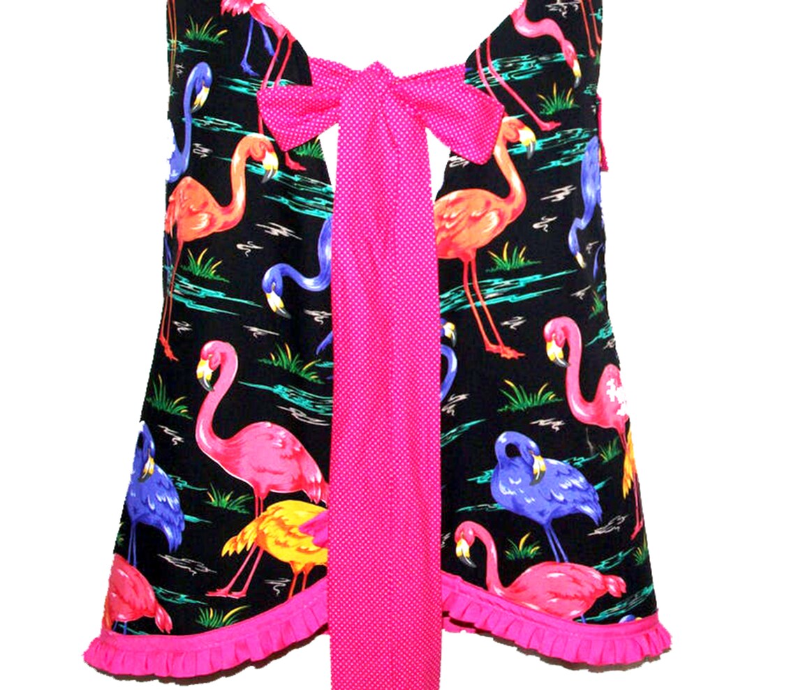 Black Pink Flamingo Apron, Sexy Flirty Plus Size, Custom, Personalized ...