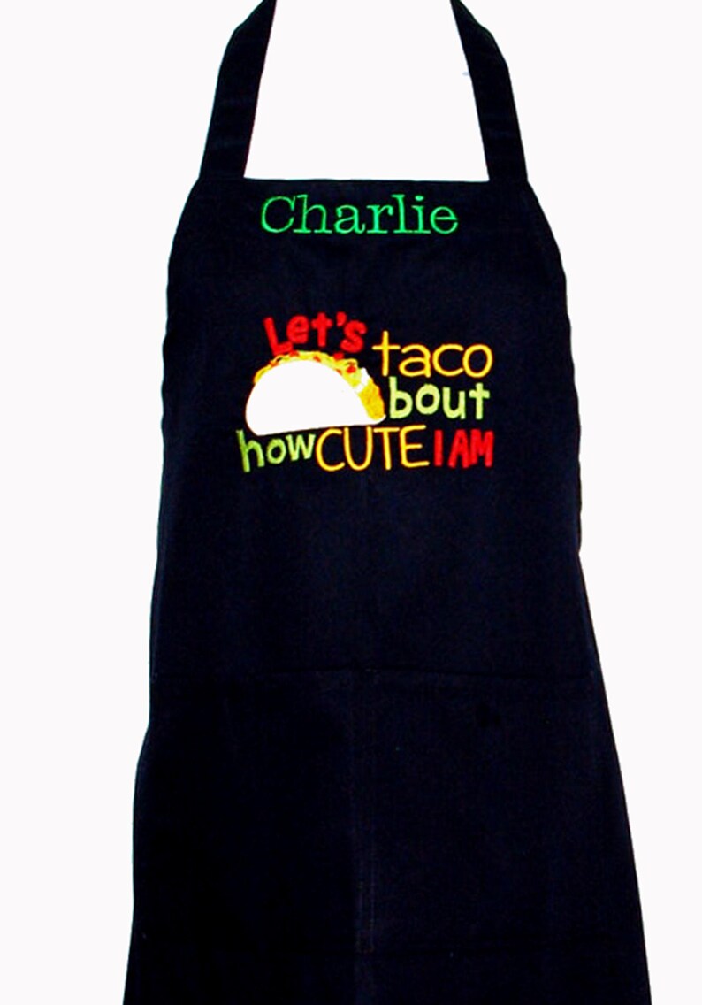 Funny Taco Apron, Taco Tuesday, Cute, Black, Cotton Gift, Full Long Bib ...