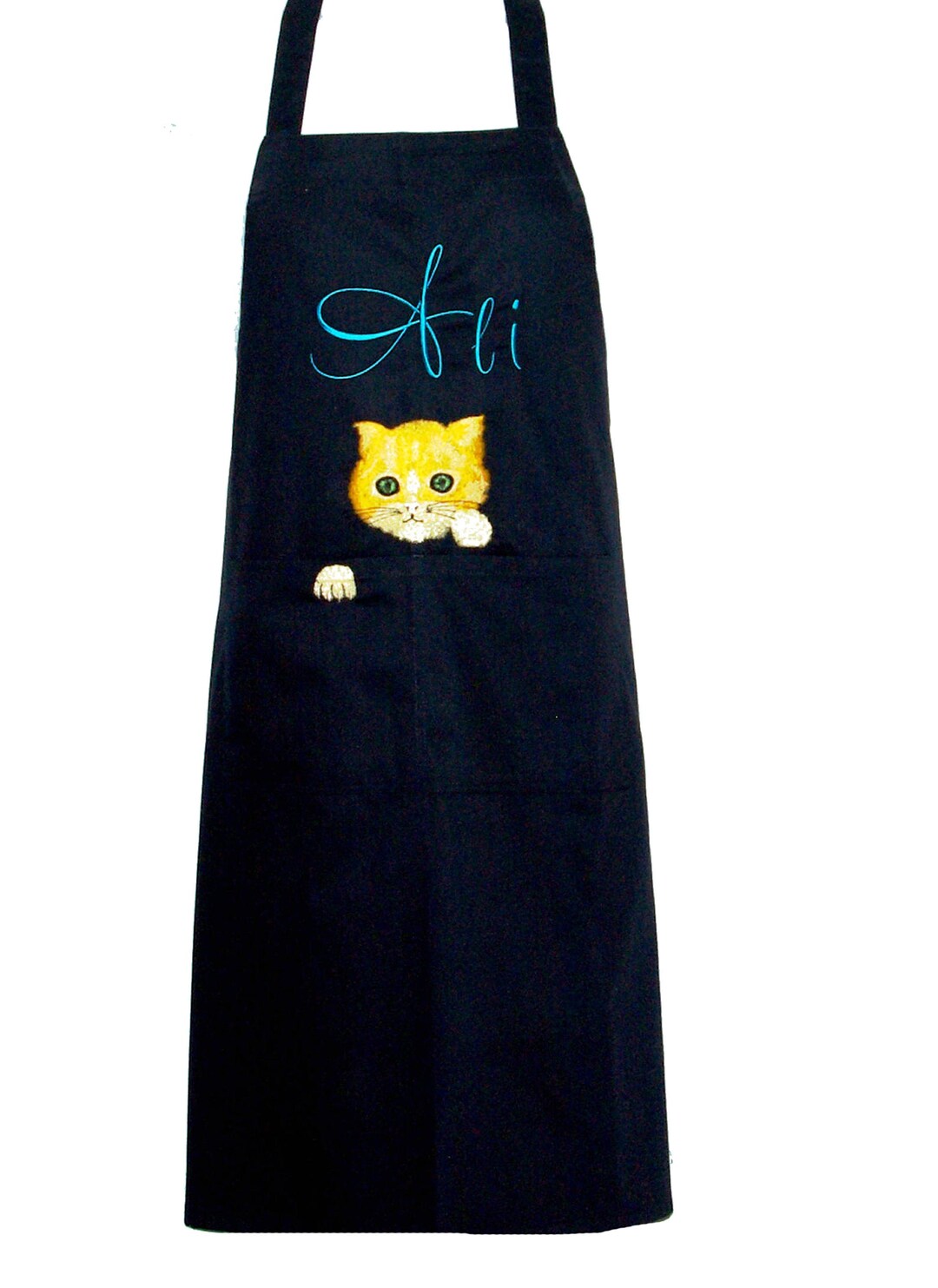 Cat Apron, Black Apron, Yellow Cat, Gift for Cat Lovers, Custom ...